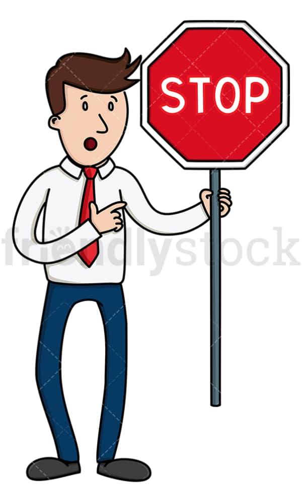 Businessman Holding Red Stop Sign Cartoon Vector Clipart - FriendlyStock