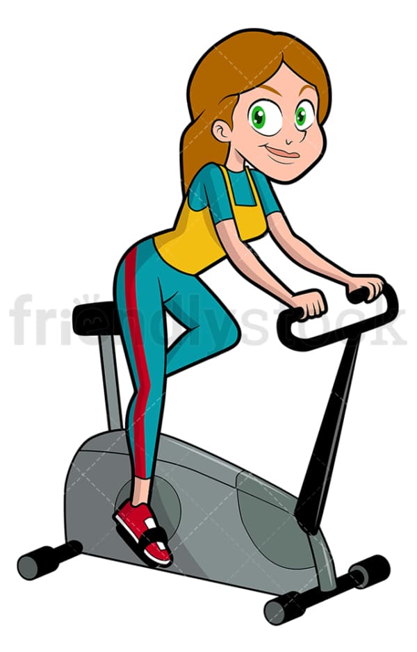 Woman Using An Exercise Bike Cartoon Vector Clipart - FriendlyStock
