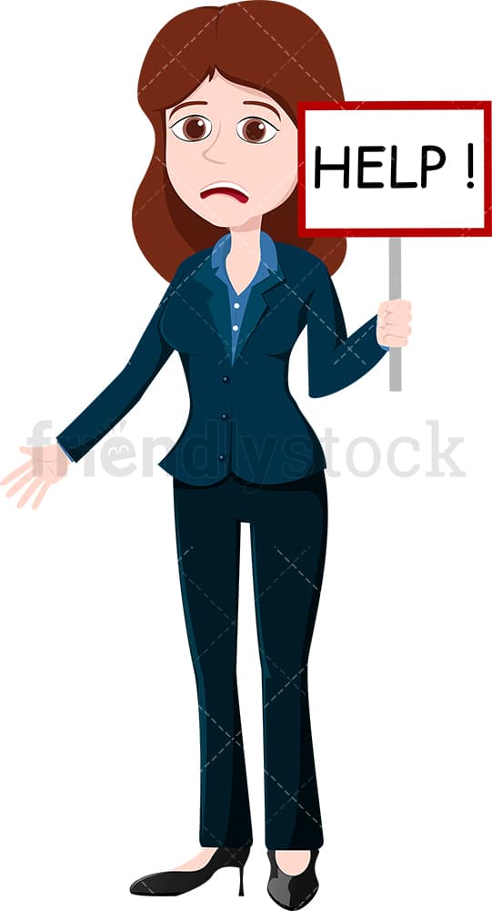 Businesswoman Holding A Help Sign Vector Illustration - FriendlyStock