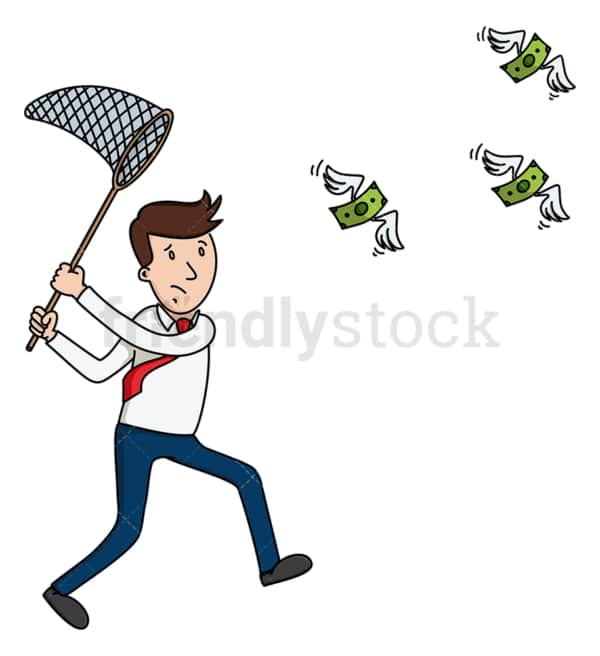 Corporate Man Trying To Catch Money Cartoon Clipart Vector - FriendlyStock