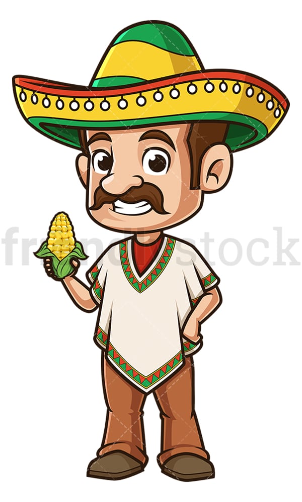 Mexican Man Holding Corn Cartoon Vector Clipart - FriendlyStock