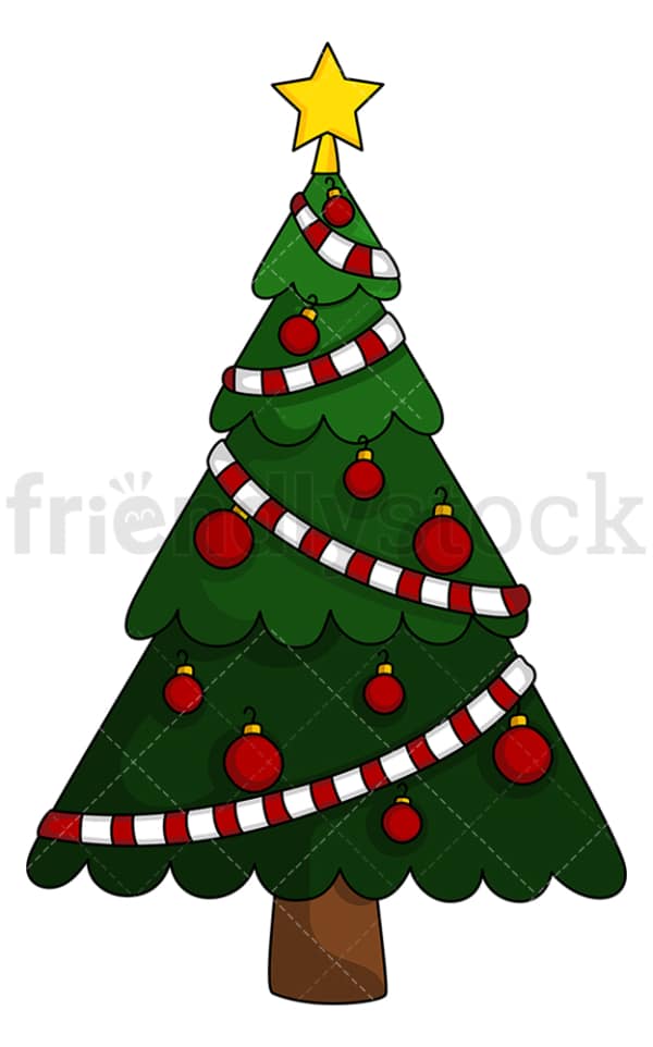 Christmas Tree With Red Ribbons And Ornaments Vector - FriendlyStock