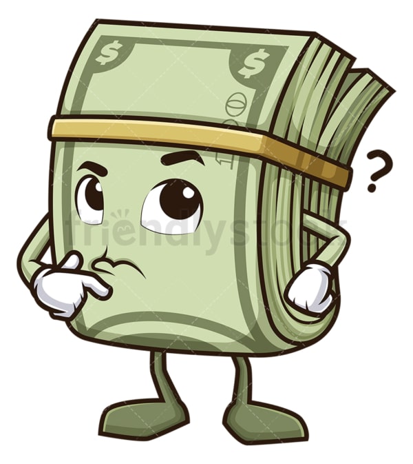 Confused Money Mascot Thinking Cartoon Clipart Vector - FriendlyStock