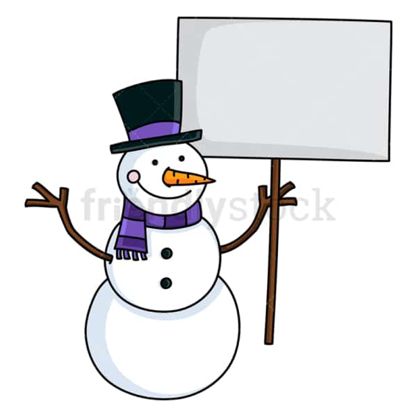 Cute Snowman Holding An Empty Sign Cartoon Vector Clipart - FriendlyStock