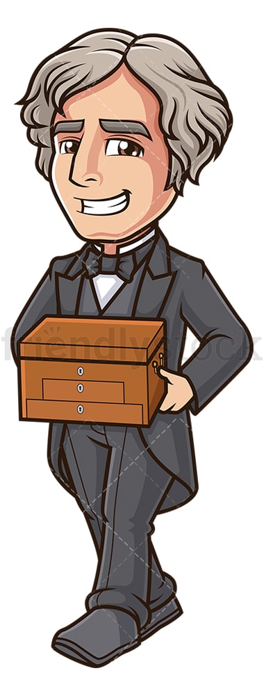 Michael Faraday Holding Chemical Chest Cartoon Clipart Vector ...