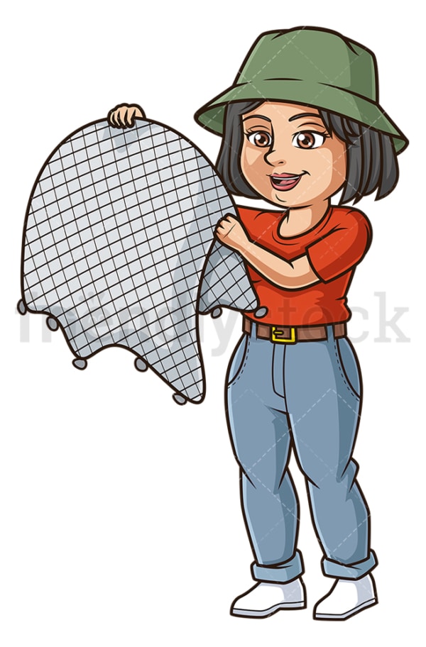 Woman Holding Fishing Net Cartoon Vector Clipart - FriendlyStock