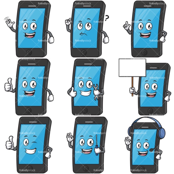 Mobile Phone Character Cartoon Mascot Bundle - FriendlyStock