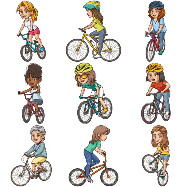 Young Woman Riding BMX Bike Cartoon Clipart Vector - FriendlyStock