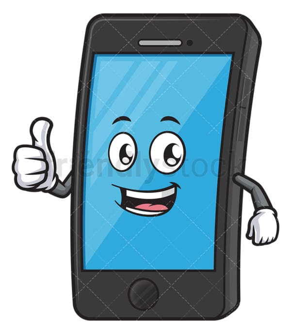 Mobile Phone Character Thumbs Up Cartoon Clipart Vector - FriendlyStock