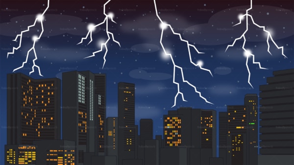 Lightning Storm Over City Background Cartoon Vector Clipart - FriendlyStock