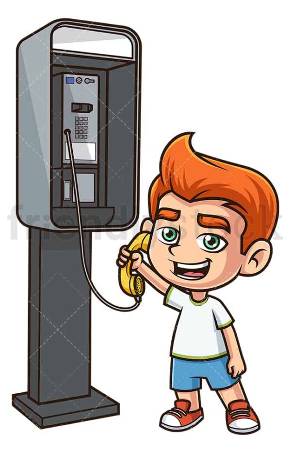 Boy Calling From Phone Booth Cartoon Clipart Vector - FriendlyStock