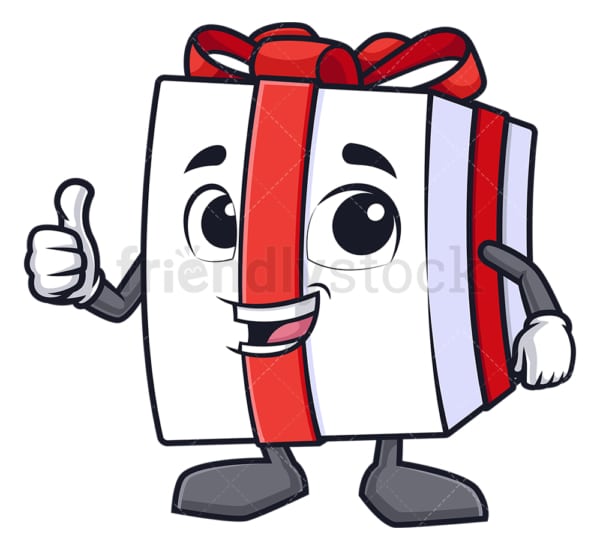 Gift Box Thumbs Up Cartoon Clipart Vector - FriendlyStock