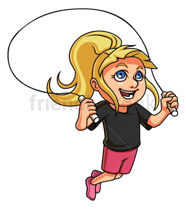 Girl With Skipping Rope Cartoon Clipart Vector - FriendlyStock