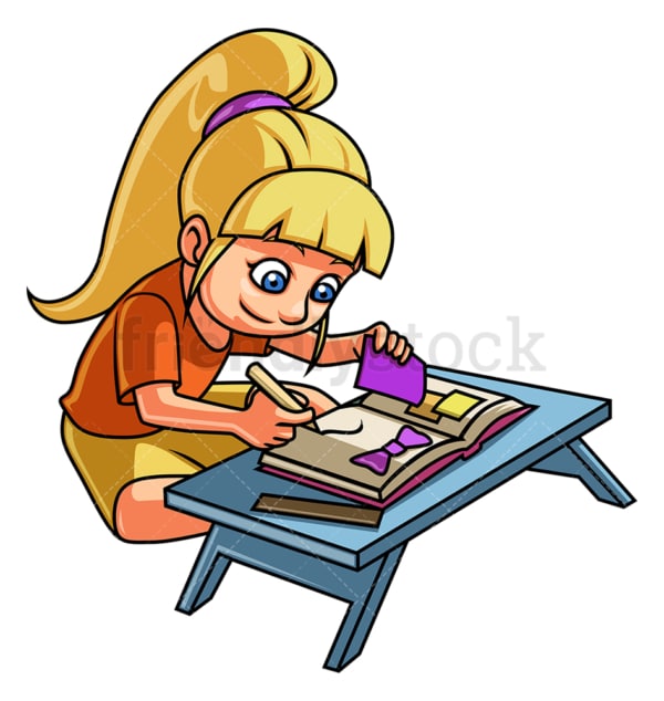 Little Girl Scrapbooking Cartoon Clipart Vector - FriendlyStock
