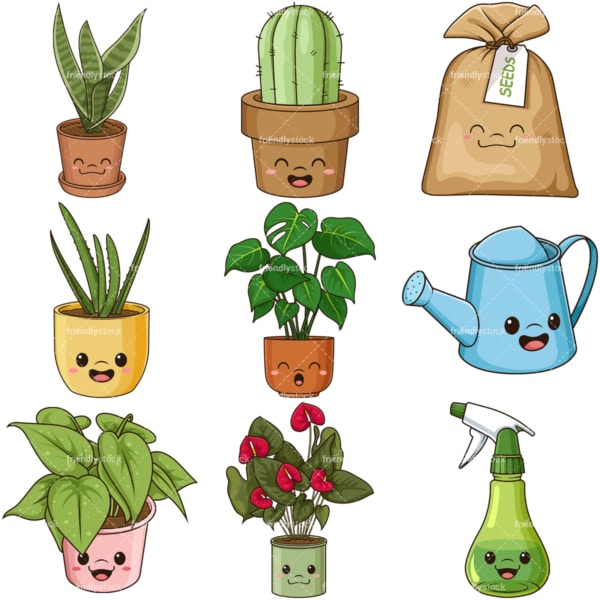 Kawaii Plants Clipart Vector Collection - FriendlyStock