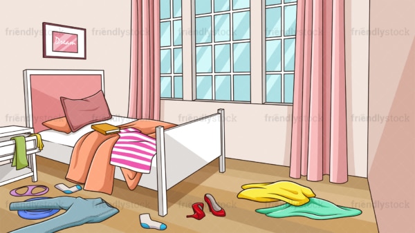 Messy Girl's Room Background Cartoon Vector Clipart - FriendlyStock