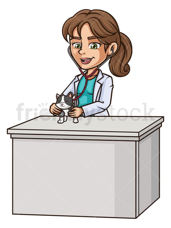 Female Veterinarian Examining Cat Cartoon Clipart Vector - FriendlyStock