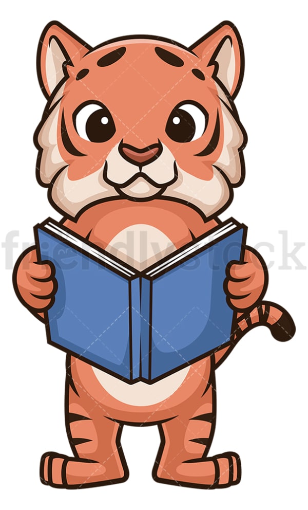 Tiger Reading Book Cartoon Clipart Vector - FriendlyStock