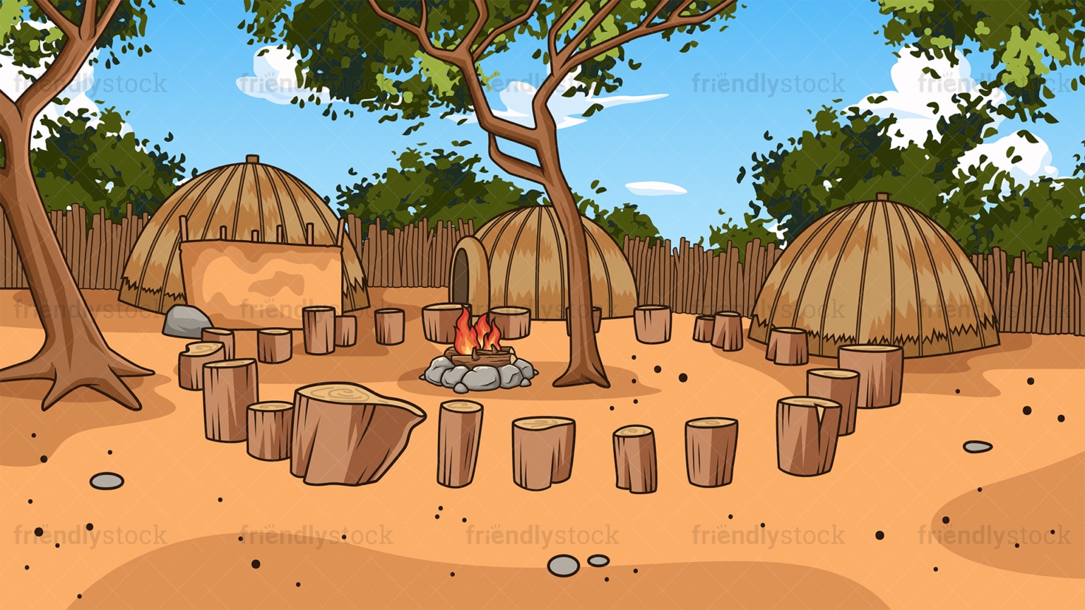 Zulu Village Background Cartoon Vector Clipart - FriendlyStock