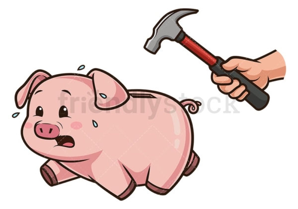 Breaking A Piggy Bank Cartoon Clipart Vector - FriendlyStock