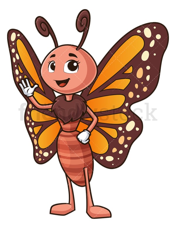 Happy Butterfly Waving Cartoon Clipart Vector - FriendlyStock