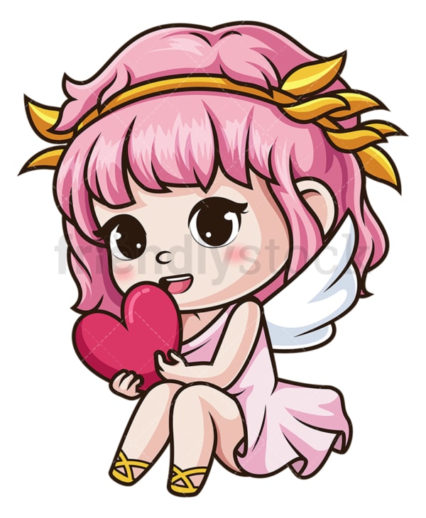 Female Cupid Holding Heart Cartoon Clipart Vector - FriendlyStock