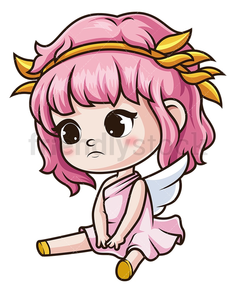 Sad Female Cupid Cartoon Clipart Vector - FriendlyStock