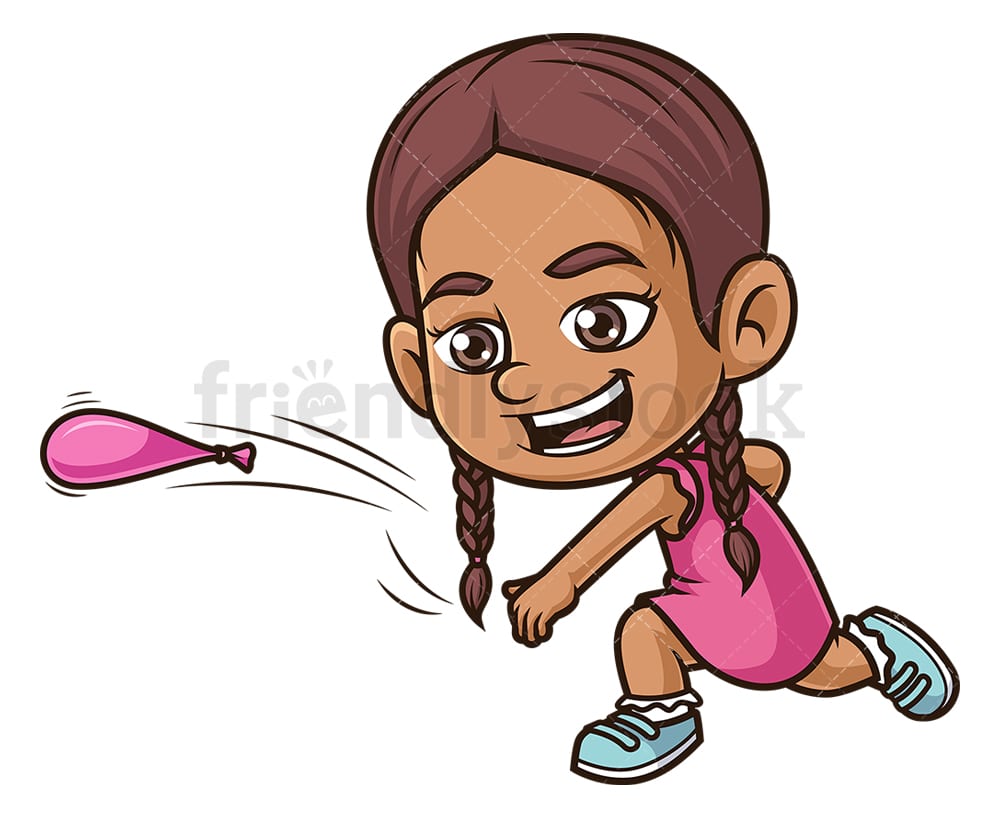 Hispanic Girl Throwing Water Bomb Cartoon Clipart Vector - FriendlyStock