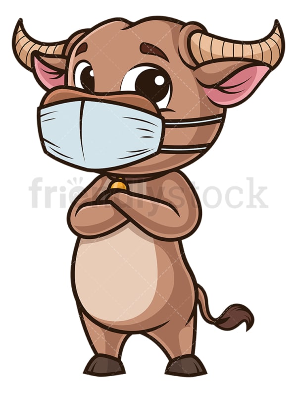 Ox Wearing Face Mask Cartoon Clipart Vector - FriendlyStock