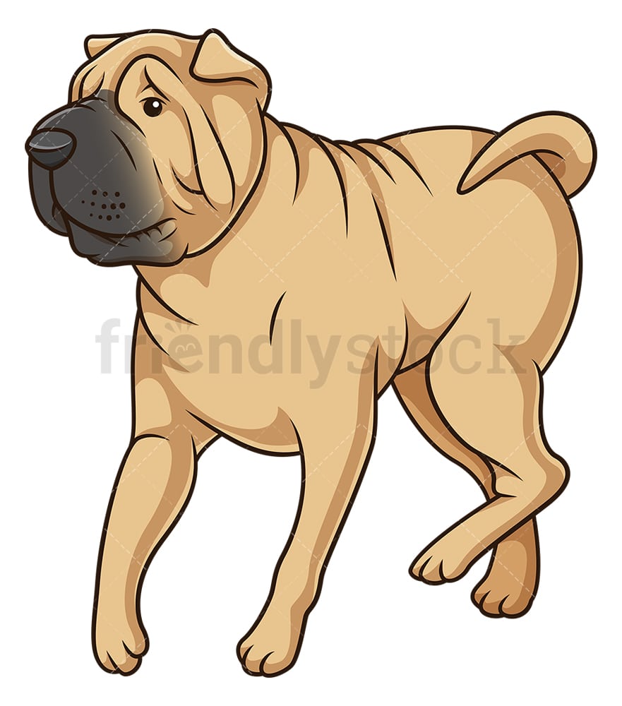 Shar Pei Dog Walking Cartoon Clipart Vector - FriendlyStock