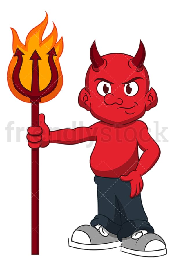 Devil With Trident On Fire Cartoon Clipart Vector - FriendlyStock