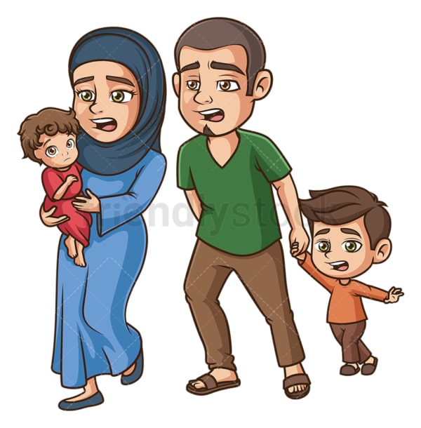 Refugees Running Scared Cartoon Clipart Vector - FriendlyStock