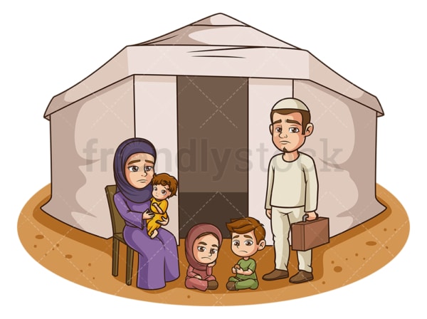 Family In Refugee Camp Cartoon Clipart Vector - FriendlyStock