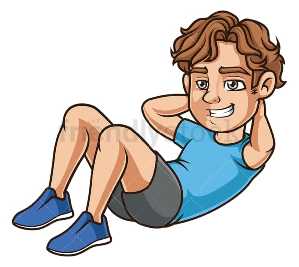 Young Man Doing Crunches Cartoon Clipart Vector - FriendlyStock