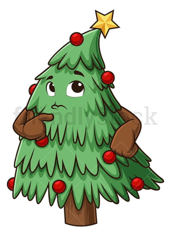 Christmas Tree Thinking Cartoon Clipart Vector - FriendlyStock