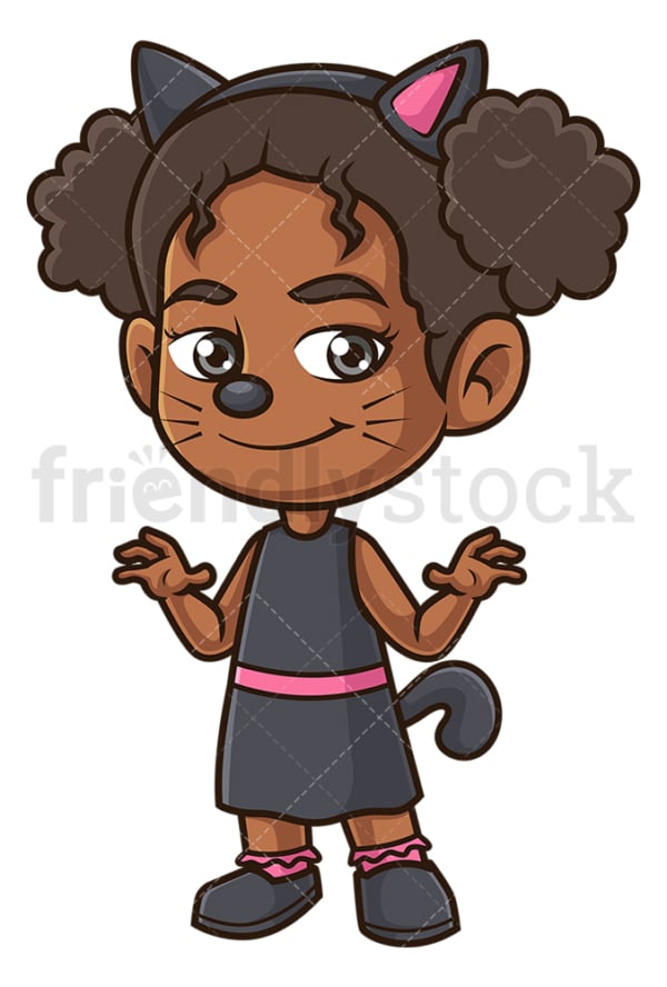 Black Girl Cat Costume Cartoon Clipart Vector - FriendlyStock