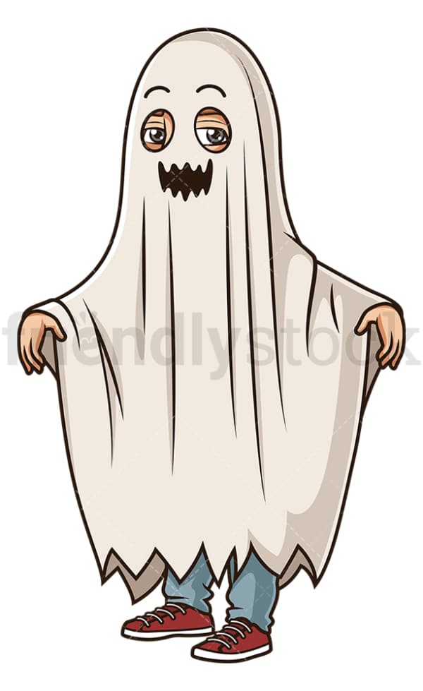 Man Wearing Ghost Costume Cartoon Clipart Vector - FriendlyStock