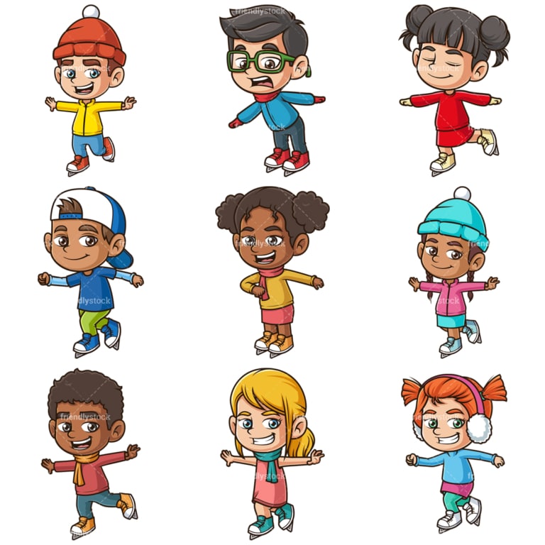Kids Ice Skating Clipart Vector Collection - FriendlyStock