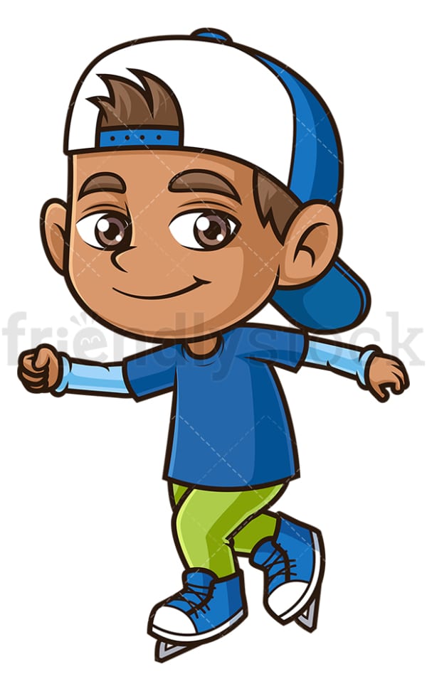 Hispanic Boy Ice Skating Cartoon Clipart Vector - FriendlyStock