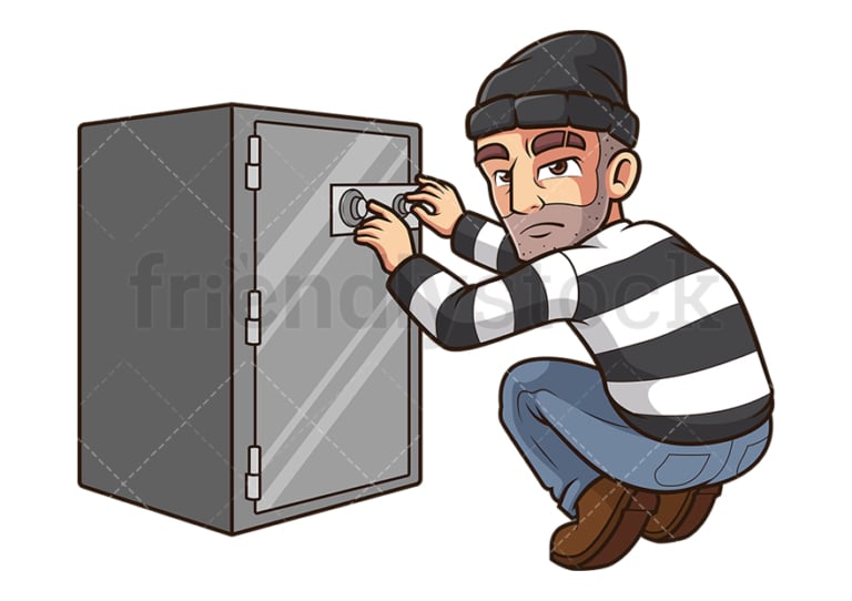 Thief Opening Safe Vault Cartoon Clipart Vector - FriendlyStock