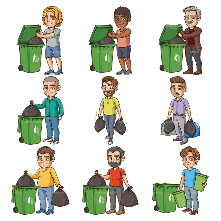 Men Taking Out Trash Clipart Vector Collection - FriendlyStock