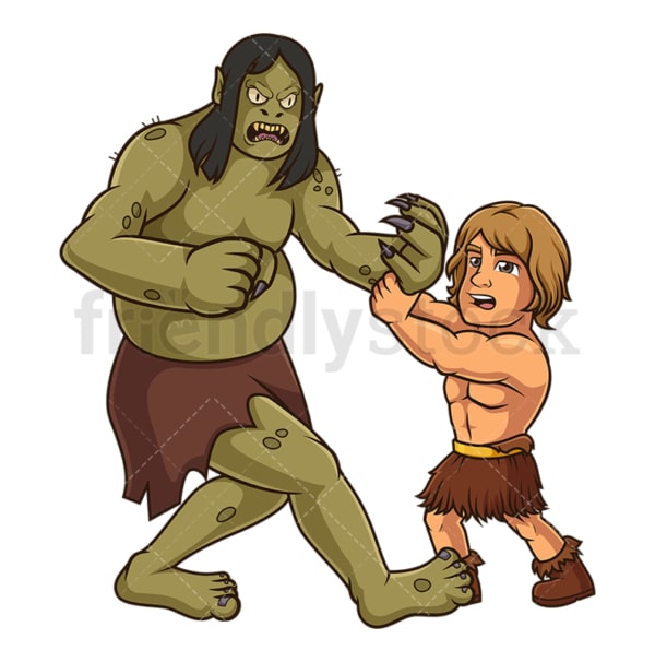 Beowulf Fighting Grendel Cartoon Clipart Vector - FriendlyStock