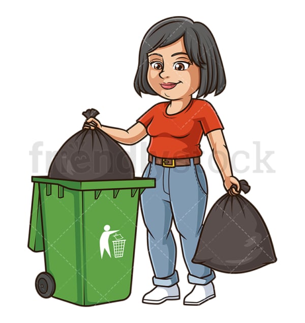 Woman Taking Out Garbage Cartoon Clipart Vector - FriendlyStock
