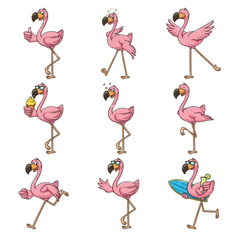 Flamingo Cartoon Character Vector Collection - FriendlyStock