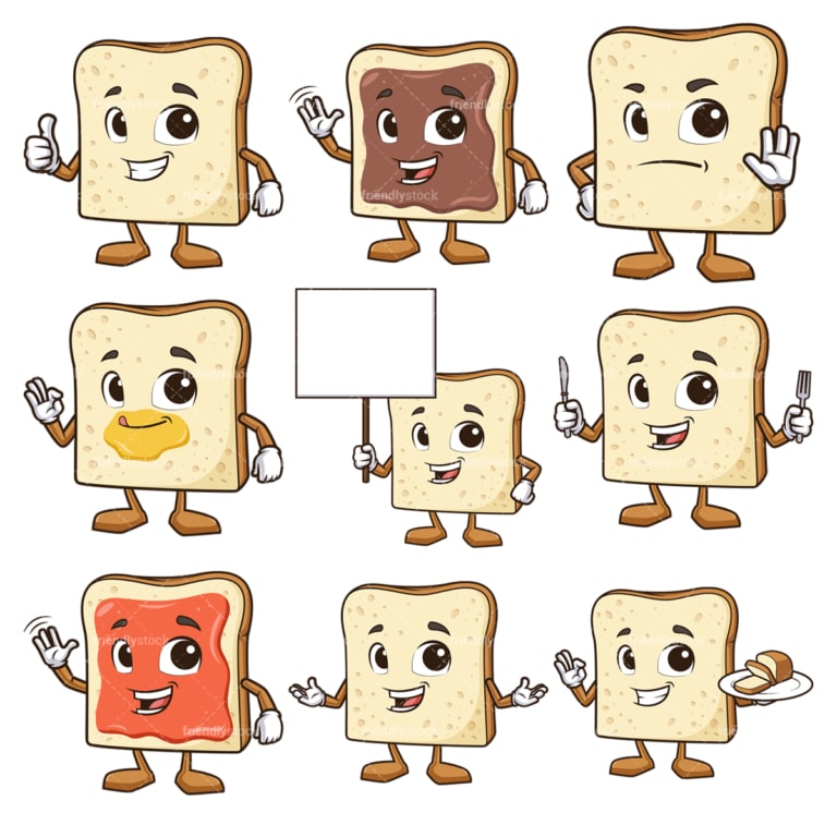 Toast Bread Character Clipart Vector Collection - FriendlyStock