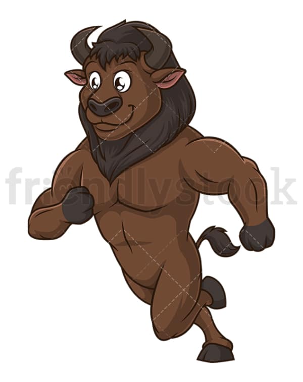Running Bison Cartoon Clipart Vector - FriendlyStock