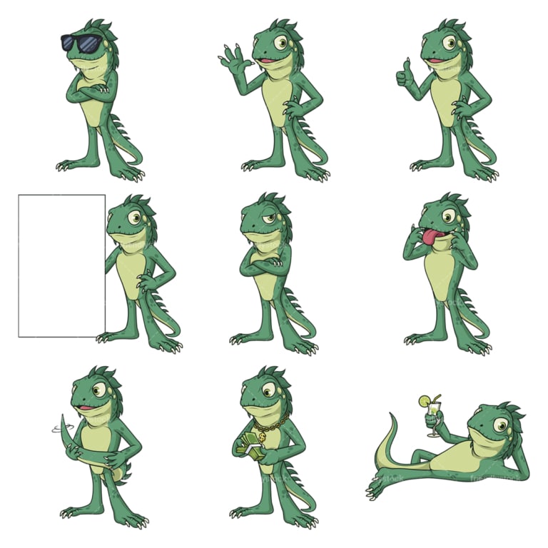 Iguana Cartoon Character Clipart Vector Collection - FriendlyStock