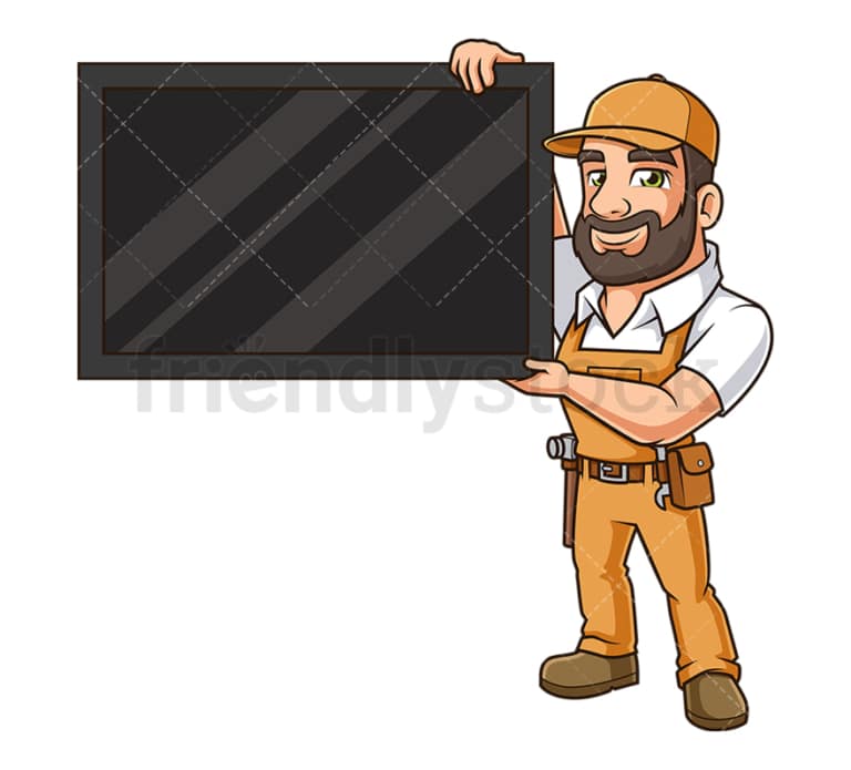 Handyman Installing TV Cartoon Clipart Vector - FriendlyStock