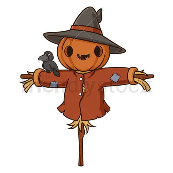 Scarecrow With Pumkin Head Cartoon Clipart Vector - FriendlyStock