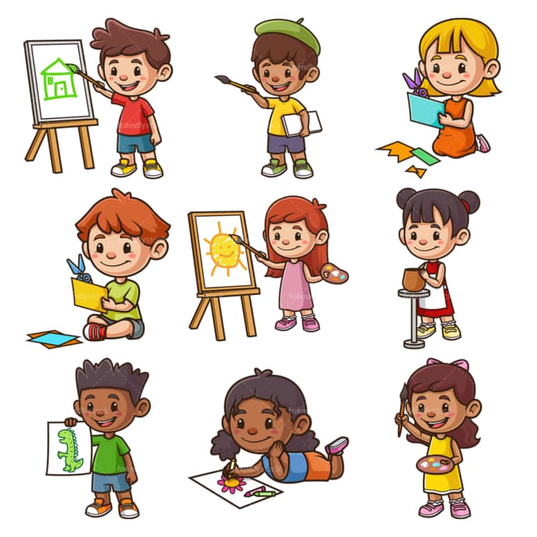 Kids Doing Art Clipart Vector Collection - FriendlyStock
